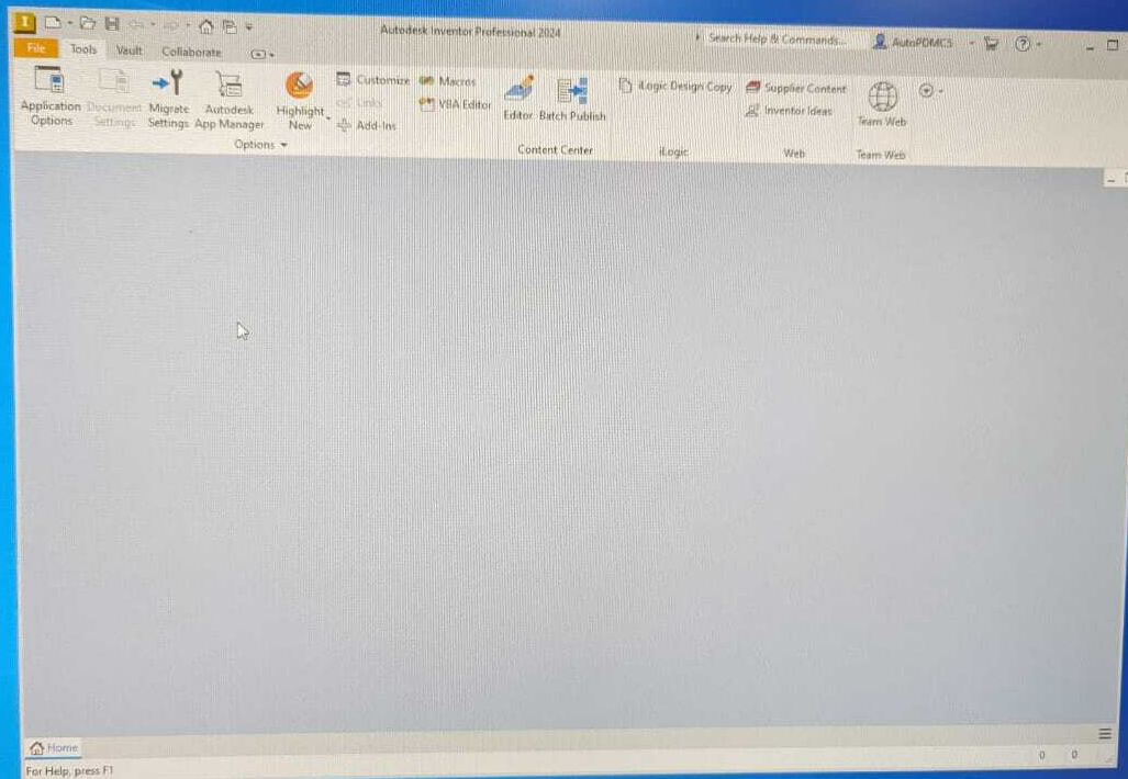 Home screen for Inventor is missing or blank