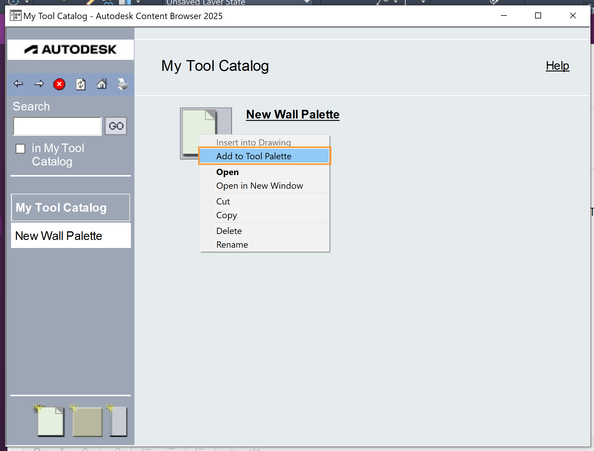 Add to Tool Palette from Content Browser fails in AutoCAD Architecture or MEP