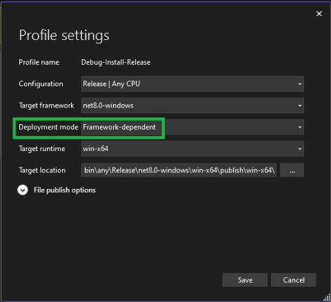 Deployment mode setting for .NET core 8.0 add-in in Inventor 2025