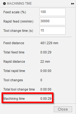 Toolpath machining time is different from simulation statistic time in Fusion.