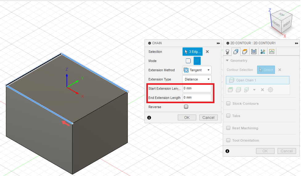 How to extend or shorten a 2D toolpath in Autodesk Fusion