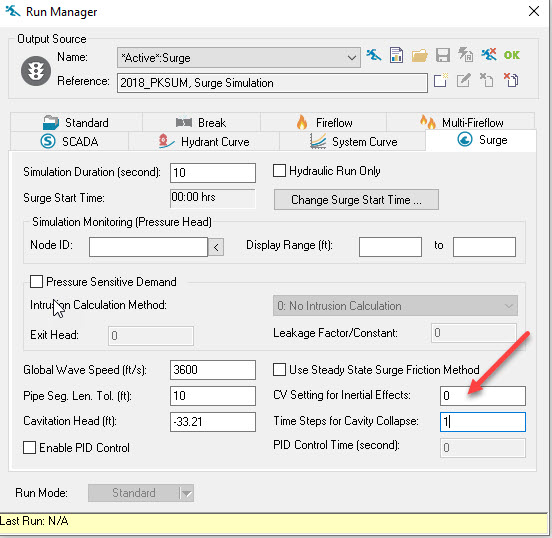Check valve is allowing flow reversal in Surge run of InfoWater Pro