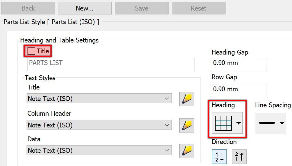 Placed parts list cannot be moved without a title and heading in Inventor 2024.2