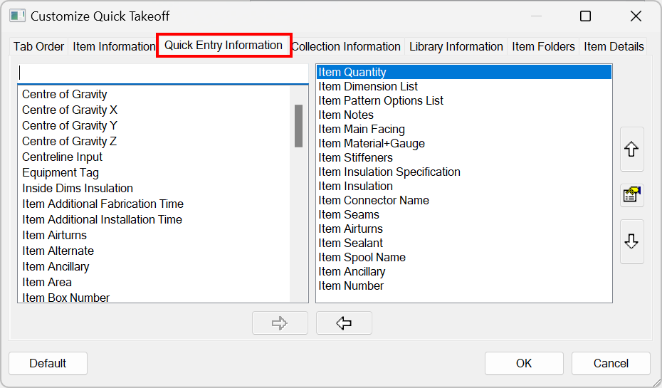 How To Customize The Quick Takeoff Information Per Computer In Fabrication