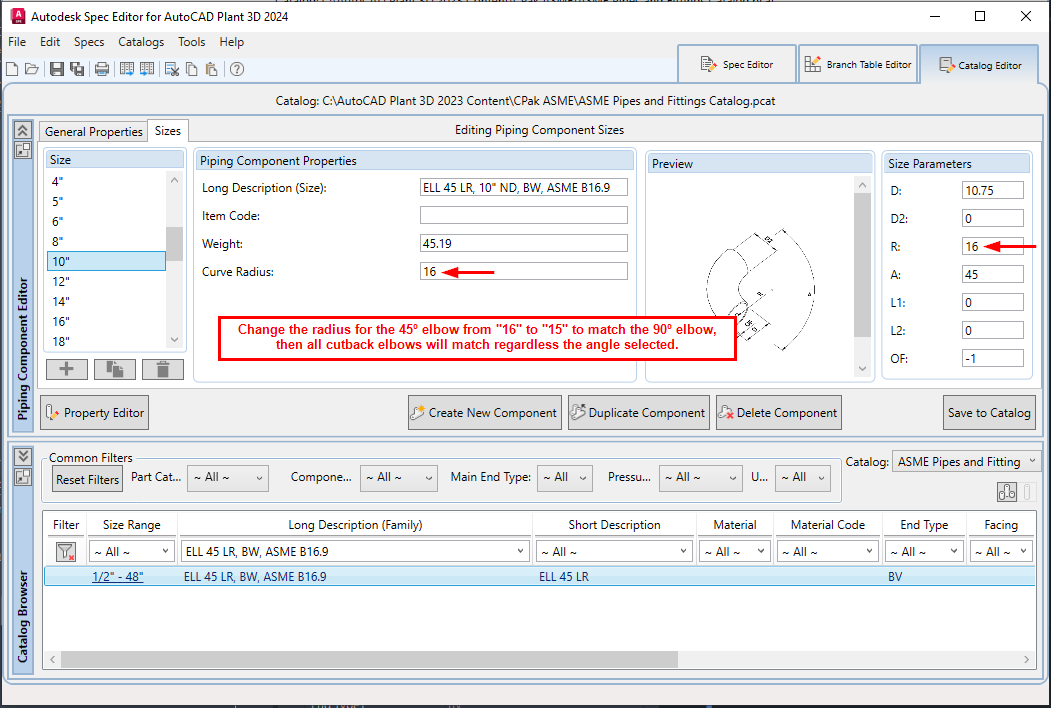 Cutback elbow radius changes when selecting different angles in AutoCAD ...