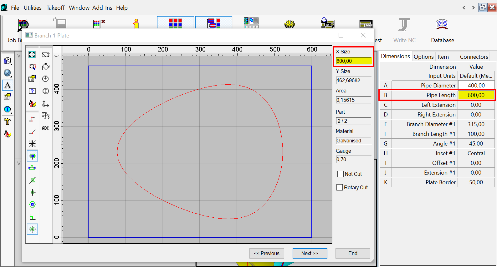 Branch Plate is not equal to pipe length when using pattern CID 42 in CAMduct