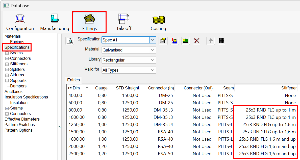 如何根据 CAMduct 中的导管尺寸对外部加劲板应用端点或中心类型