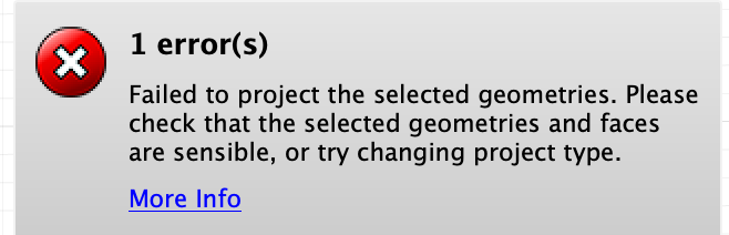 "Failed to project the selected geometries" error when projecting a sketch to a surface in Fusion