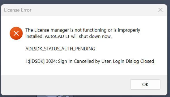 "1:[IDSDK] 3024: Sign in Cancelled by User. Login Dialog Closed" when launching Autodesk products