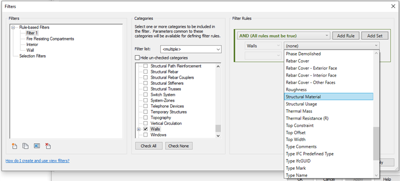 Is it possible to filter Walls by Materials in Revit?