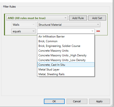 Is it possible to filter Walls by Materials in Revit?