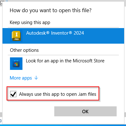 Inventor starts a new instance when opening a file from the Vault client