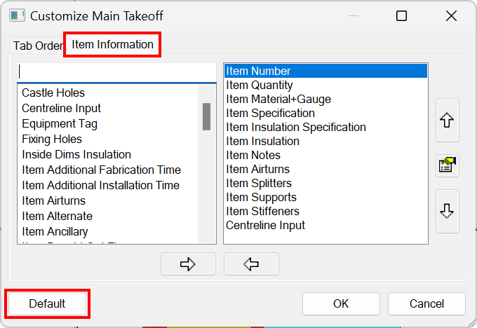 Missing Item Properties on Takeoff dialog in CAMduct