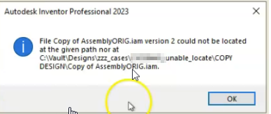 version 'x' could not be located..." when opening Inventor files from Vault