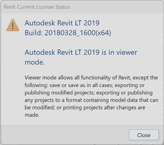 Meldung über den Viewer-Modus, nachdem Revit über Nacht im Ruhezustand belassen wurde