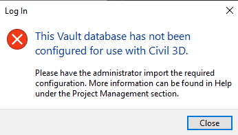 vault database...use with civil 3D" on login to Vault
