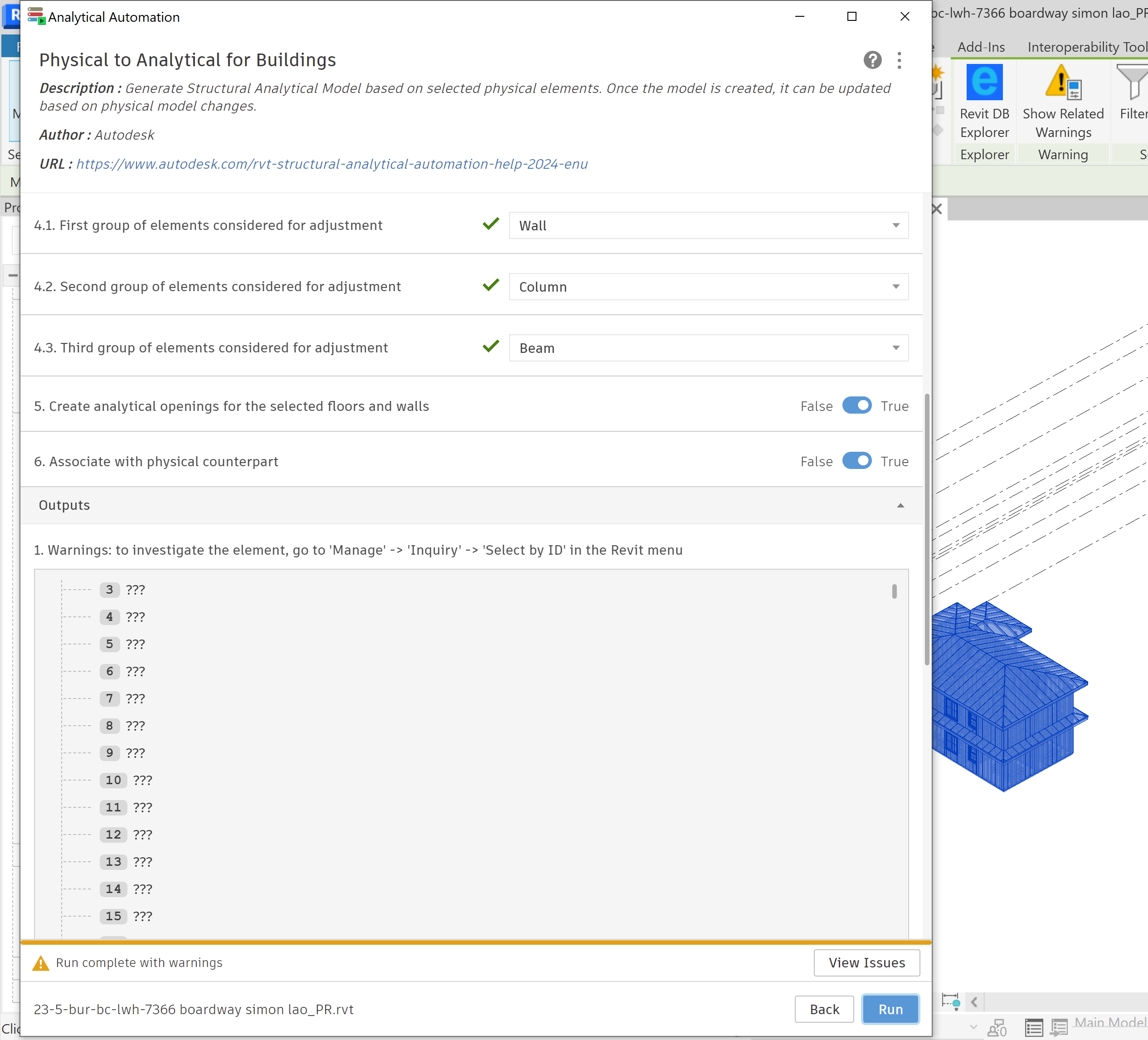 Analytical Automation does not work with wall hosted structural columns in Revit.