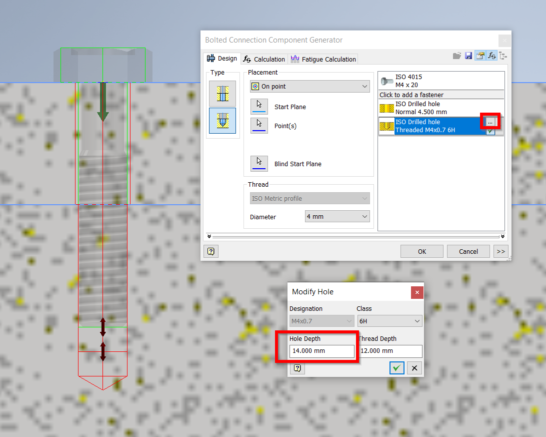 Cannot change blind hole depth when using Inventor Bolted Connection