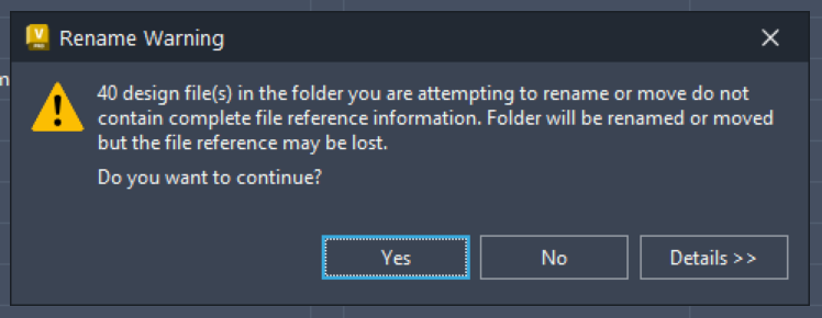 "Reference information for the restricted child file was not supplied..." when renaming or ...
