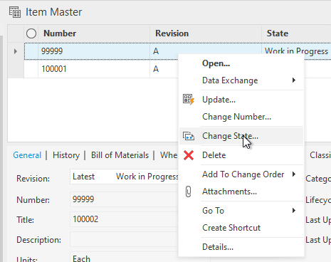 Change State of item in Vault does not match item Lifecycle State