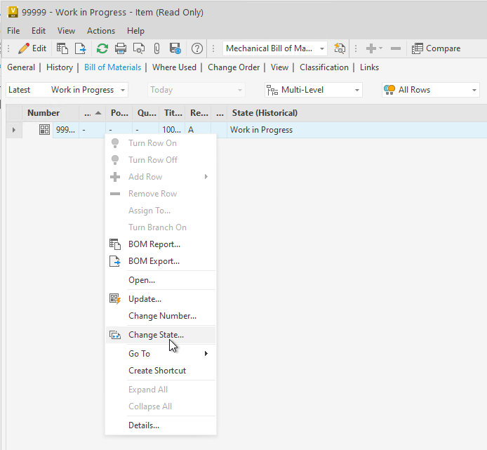 Change State of item in Vault does not match item Lifecycle State