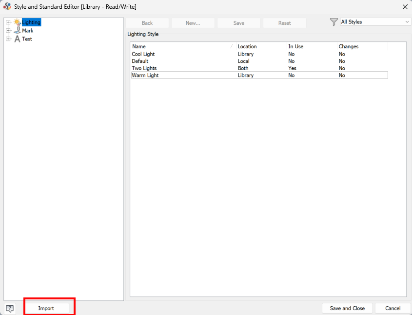 Inventor Lighting styles are missing