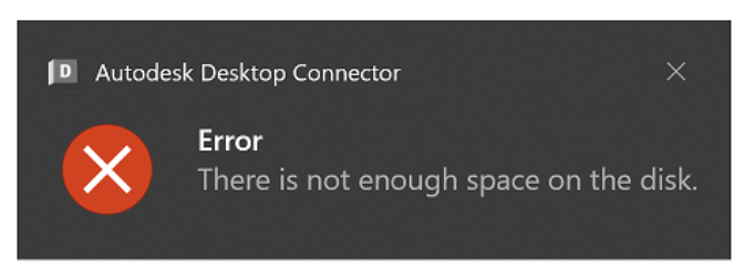 Error: "There is not enough space on the disk" when publishing project in ReCap Pro