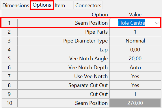 How to change the Seam position in pattern CID 183 in CAMduct
