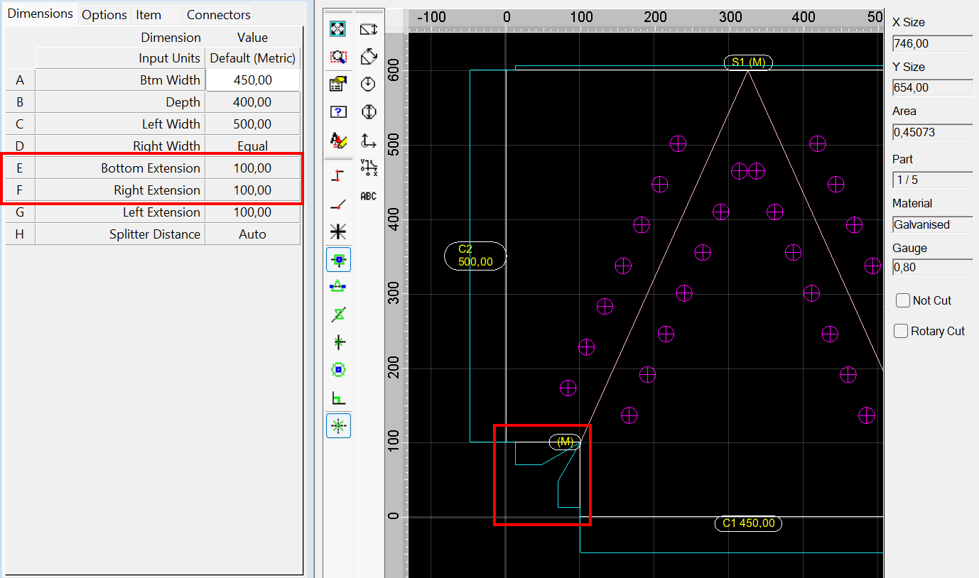 How to set a different Seam for Throats in Tee and Bend items in CAMduct
