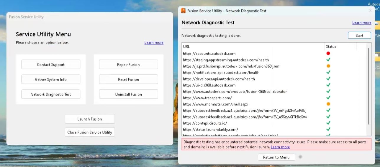 "No Connection. We can't reach the Fusion Servers" in Fusion