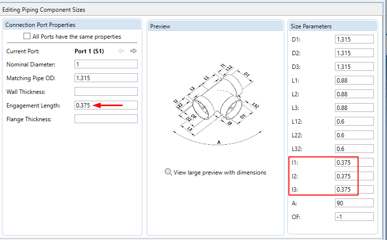 Changes made to the Engagement Length of SW tees in AutoCAD Plant 3D ...