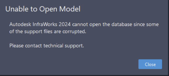 Unable to open an InfraWorks model after a computer crash