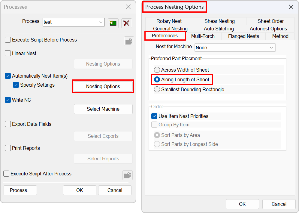 Como aninhar peças ao longo do comprimento da folha no CAMduct