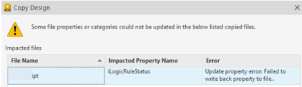 "Some file Vault properties could not be updated.." after Copy Design