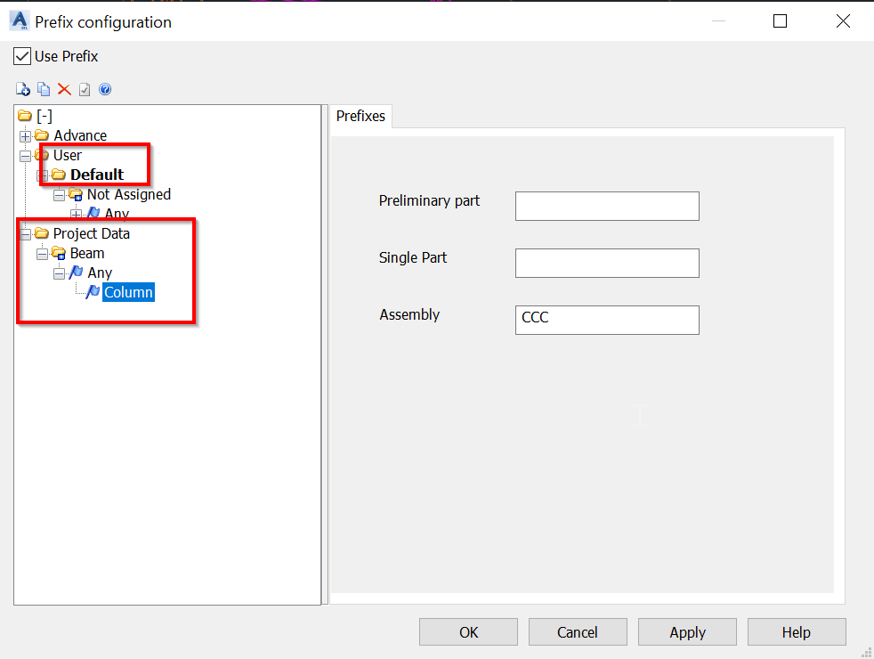 Random prefix settings appear in the category "Project Data" in Advance ...