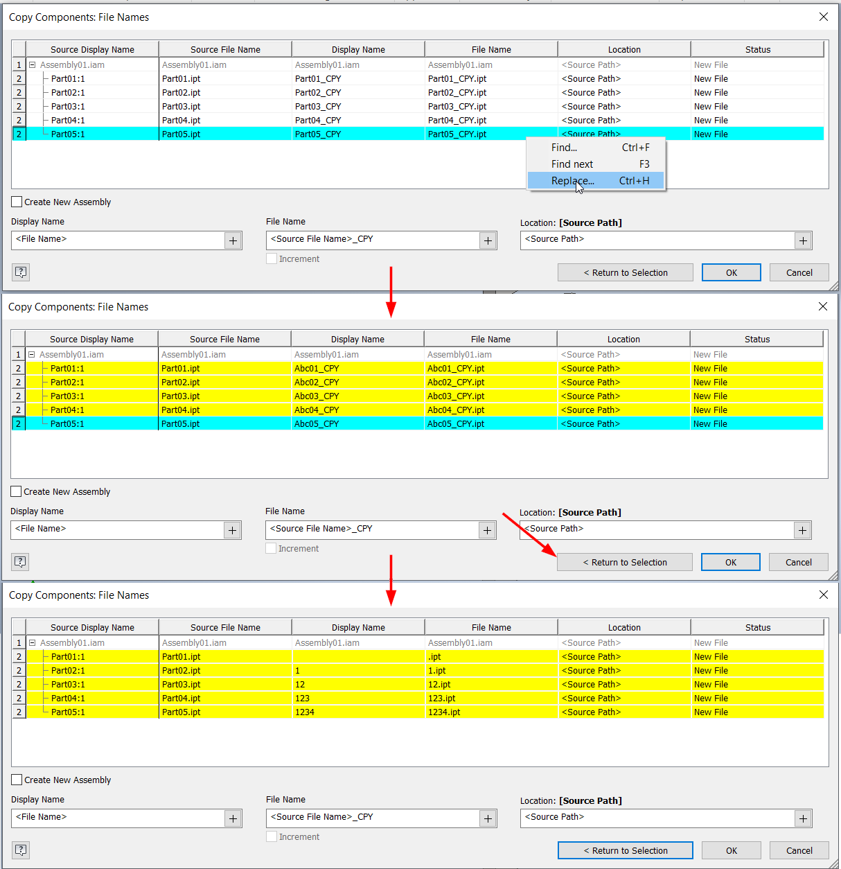 Wrong value of Display Name and File Name in Copy Components Window in Inventor assembly