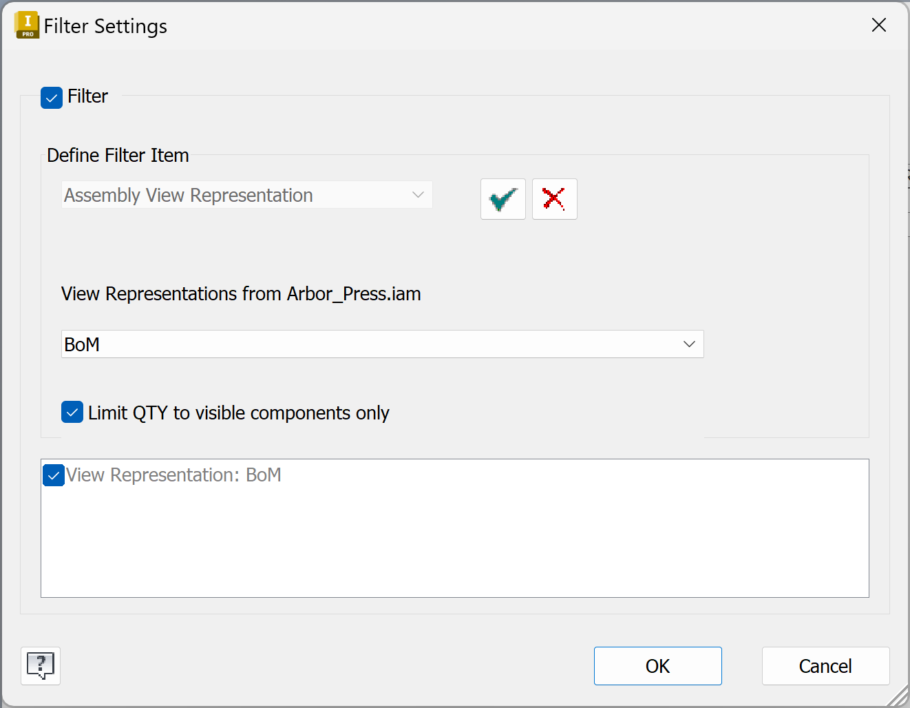 How to export a BOM of selected parts only in Inventor?