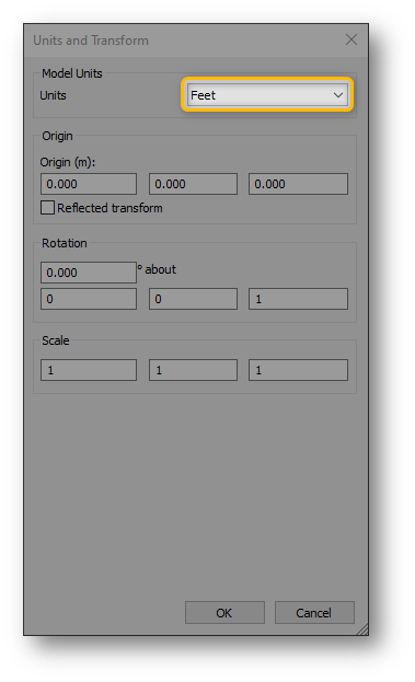 When importing an NWC or Revit file, the units in the Units and ...