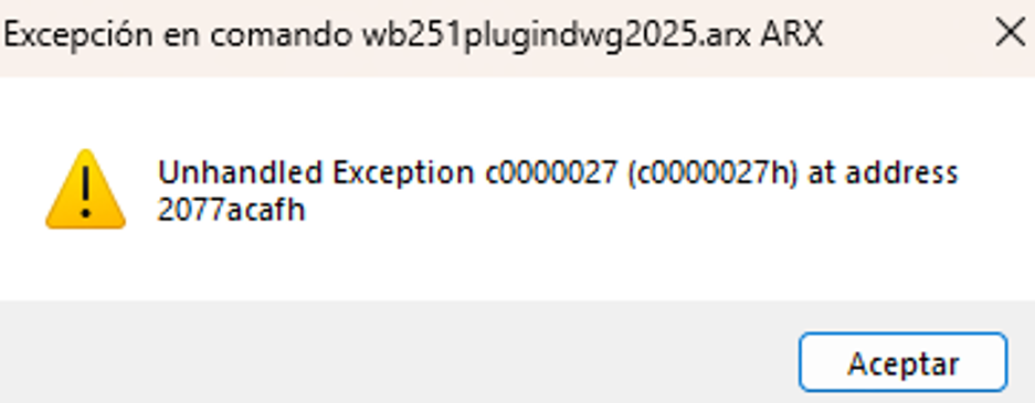 AutoCAD crashes with “Unhandled exception c0000027” referencing wb251plugindwg2025.arx Summary