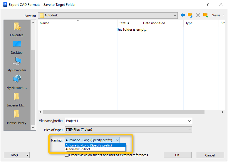 Manual naming option is not available when exporting STEP files from Revit