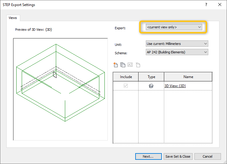 从 Revit 导出 STEP 文件时，手动命名选项不可用
