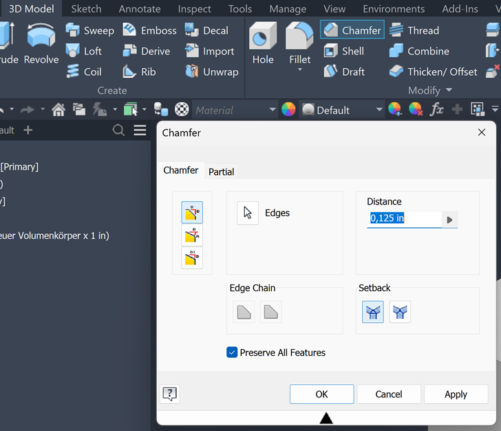 Not all dialogs are shown as panels in Dark Mode in Inventor