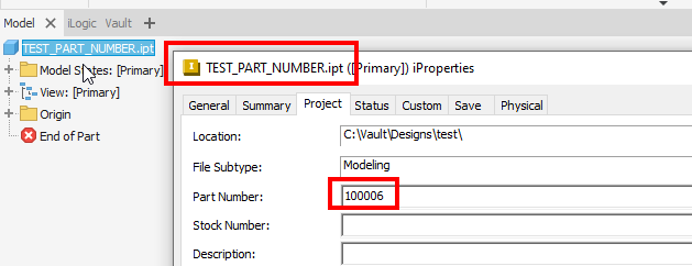 在 Vault 中发布期间，替代特定 Inventor IPT 或 IAM 上的零件代号中的编号