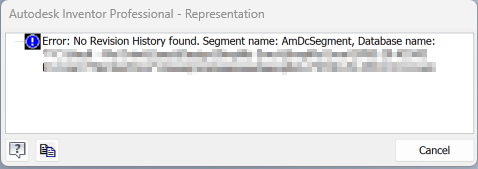 "No Revision History found. Segment name: AmDcSegment, Database name ...