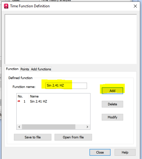 Harmonic function for time history analysis does not show up after ...