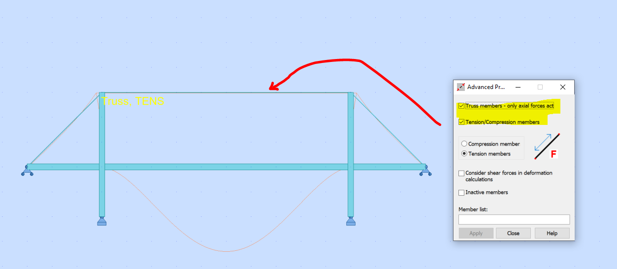 Incorrect member deflection for cable element simulated by beam member ...