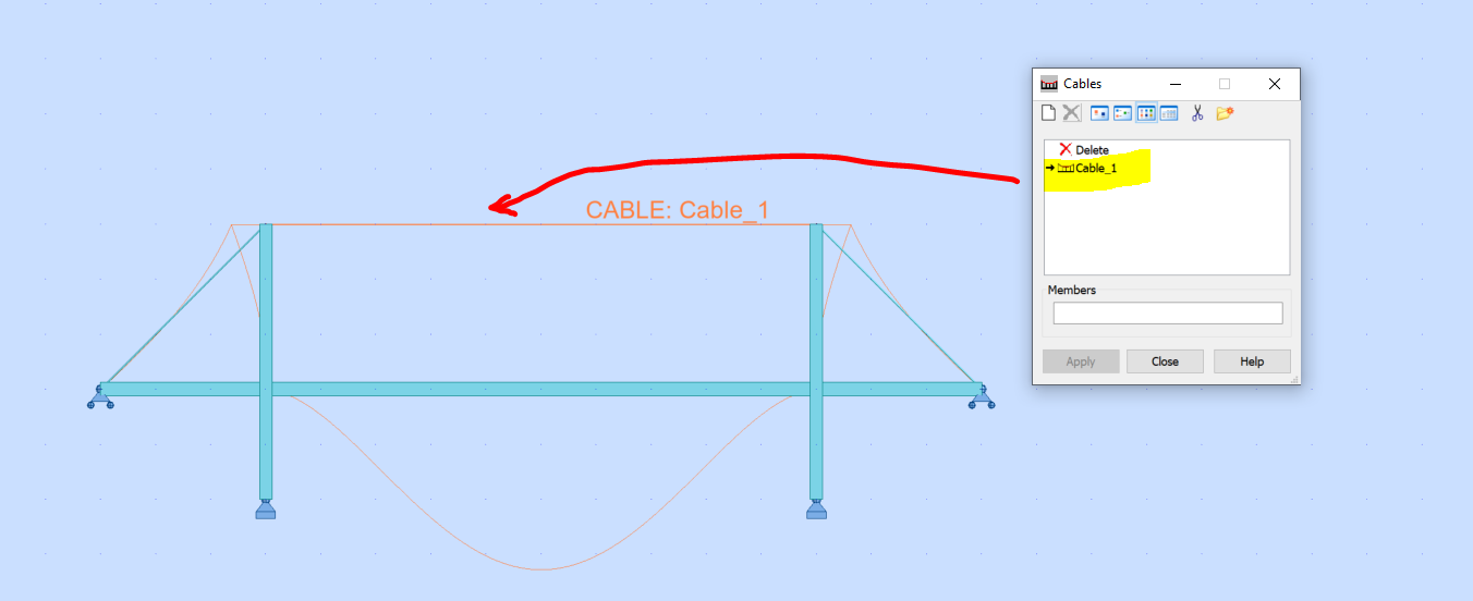 Incorrect member deflection for cable element simulated by beam member ...