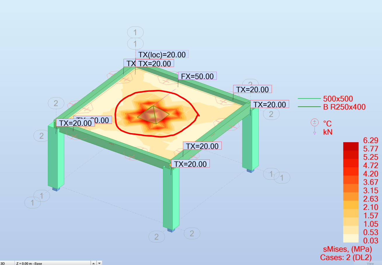 How distribute horizontal forces to surrounding nodes of horizontal plate subjected to thermal ...