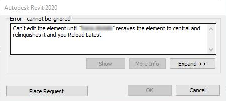 "Can't edit the element until [Username] resaves..." working in Revit model