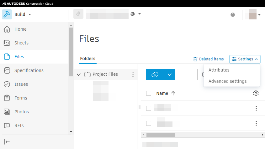Naming standard setting missing in Files in ACC Build